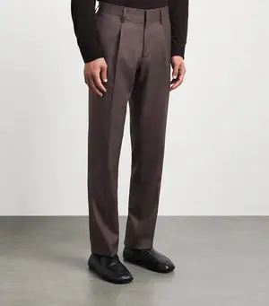 LARDINI Virgin Wool Blend Straight Leg Trousers