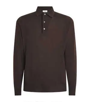 LARDINI Virgin Wool Long-sleeve Polo Shirt - Brown