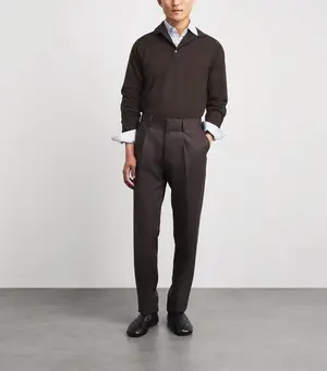 LARDINI Virgin Wool Long-sleeve Polo Shirt - Brown