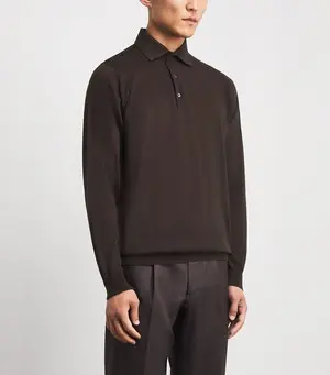 LARDINI Virgin Wool Long-sleeve Polo Shirt - Brown