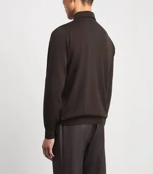 LARDINI Virgin Wool Long-sleeve Polo Shirt - Brown