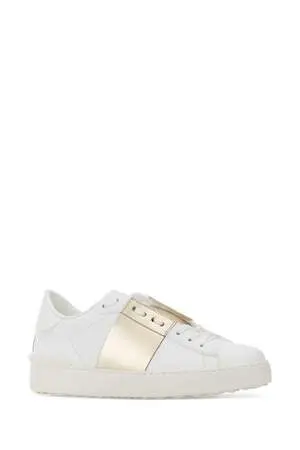 Valentino Garavani Leather Open Sneakers With Gold Band - White