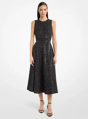 Michael Kors Sequined Denim Tweed Fit-and-flare Dress