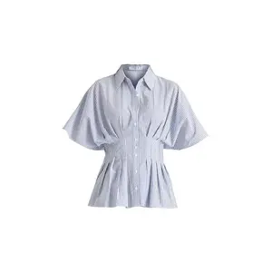 PAISIE Striped Shirt With Waist Pleats In Stripes - Blue