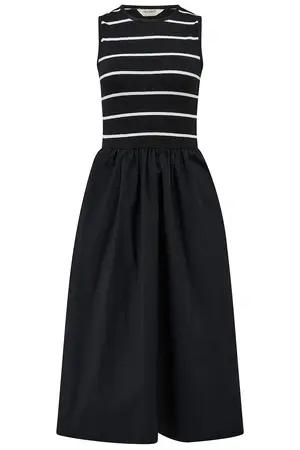 SUGARHILL BRIGHTON Lorena Jersey & Woven Mix Midi Dress White, Stripe - Black