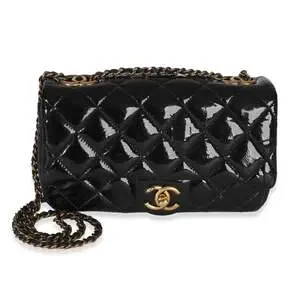 CHANEL Chanel Quilted Patent Goatskin Small CC Eyelet Flap Bag