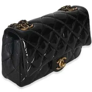 Chanel Quilted Patent Goatskin Cc Eyelet Flap Bag