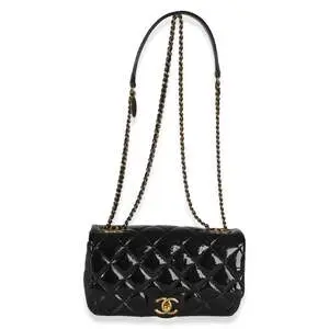 Chanel Quilted Patent Goatskin Cc Eyelet Flap Bag