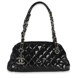 Chanel Quilted Patent Just Mademoiselle Bowling Bag - Black