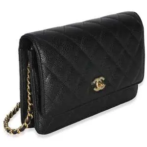 Chanel Quilted Caviar Cc Wallet On Chain Shoulder Bag - Black