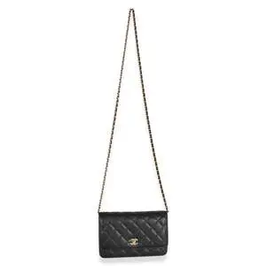 Chanel Quilted Caviar Cc Wallet On Chain Shoulder Bag - Black