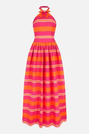 EMILIA WICKSTEAD Striped Taffeta Faille Dress - Orange