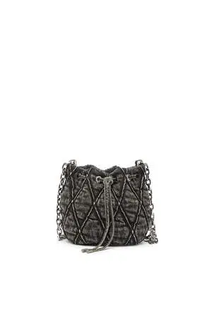 DIESEL® Quilted Denim Mini Bucket Bag With Crystal Embellishments - Grey