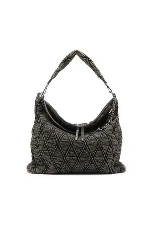 DIESEL® Diesel Acid-Wash Quilted Denim Hobo Bag Grey