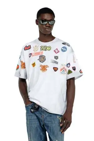 DIESEL® Cotton T-shirt With All-over Patches Print - White