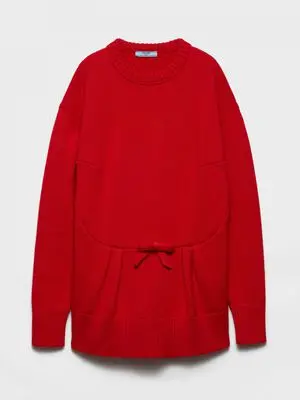 Prada Fine Knit Sweater With Bow Detail - Red