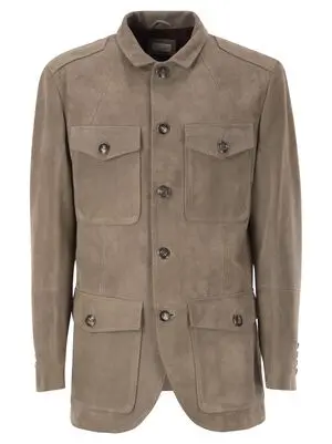 Brunello Cucinelli Suede Leather Safari Jacket With Patch Pockets