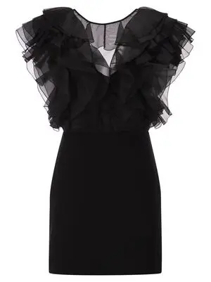 Max Mara Silk Mini Dress With Organza Ruffles - Black