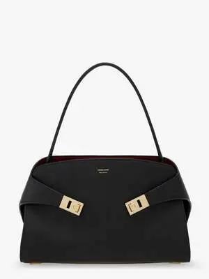 FERRAGAMO Hug Soft M Leather Shoulder Bag - Black