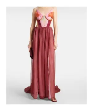 NENSI DOJAKA Dahlia Silk Open-back Bustier Gown