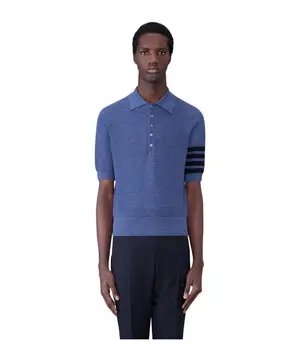 Thom Browne Stripe-detail Short-sleeved Polo Shirt - Blue