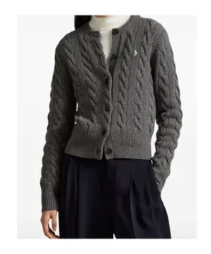 Polo Ralph Lauren Cable Knit Crewneck Cardigan - Grey