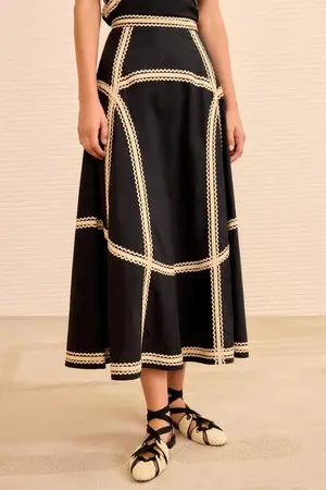 Ulla Johnson Norah A-line Trim Midi Skirt