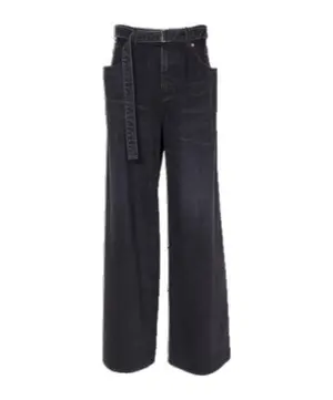 Sacai Wide-leg Belted Jeans - Black