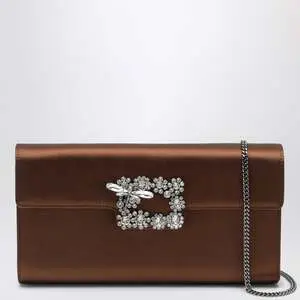 ROGER VIVIER Efflorescence Clutch In Satin - Brown