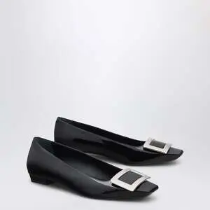 ROGER VIVIER Belle Vivier Patent Leather Ballet Flats With Metal Buckle - Black