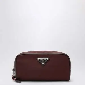 Prada Speedrock Re-nylon And Leather Pouch In Burgundy - Red