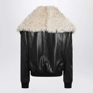 Attico Leather Bomber Jacket With Shearling Collar