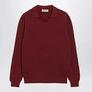 Miu Miu Striped Cotton Pique Polo Sweater - Red