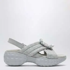 ROGER VIVIER Viv' Run Embellished Slingback Sandals - Gray