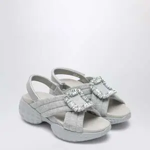ROGER VIVIER Viv' Run Embellished Slingback Sandals - Gray