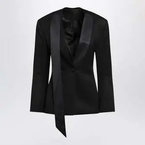 Attico Virgin Wool Tuxedo Jacket With Satin Lapels - Black