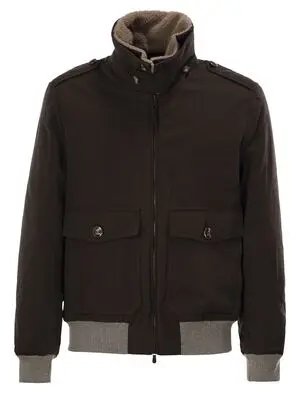 Brunello Cucinelli BRUNELLO CUCINELLI Padded Bomber Jacket With Shearling Collar And Tailored Details Brown