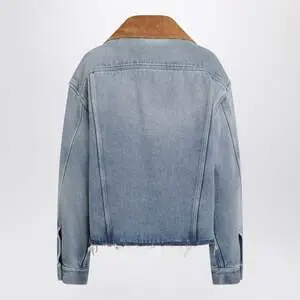 Miu Miu Washed Denim Jacket With Suede Collar