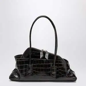 Attico La Passeggiata Small Bag In Coffee Crocodile-print Leather - Brown