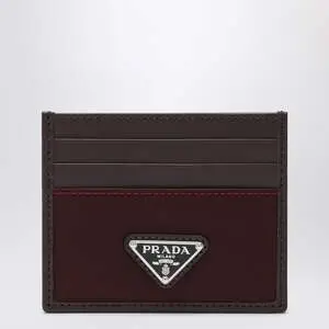Prada Speedrock Cardholder In Re-nylon And Burgundy Leather - Red