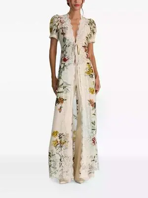 Alice + Olivia Ingrid Lace-trimmed Floral Print Robe-style Blouse