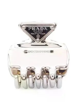 Prada 2010s Logo Plaque Claw Clip - Silver