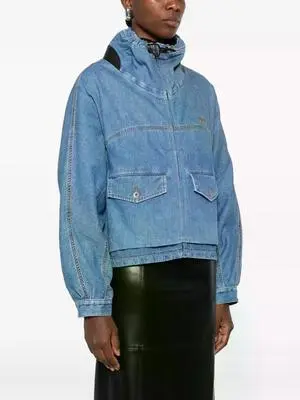 Loewe Anagram Embroidered Denim Funnel Neck Zip Up Jacket - Blue