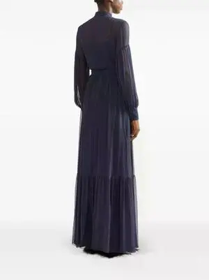 Erdem Navy Silk Creponne Tiered Hem Maxi Skirt