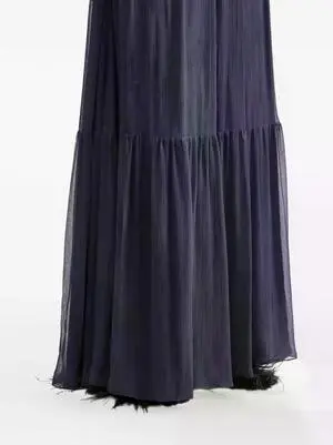 Erdem Navy Silk Creponne Tiered Hem Maxi Skirt