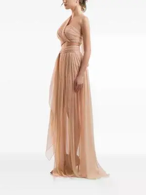 IMROSKA Pleated One-shoulder Top And Flowing Maxi Skirt Set