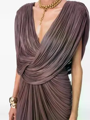 ANA RADU Draped Pleated Maxi Dress
