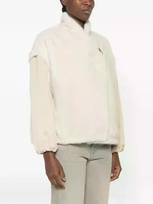 Moncler Faux Fur Jacket With Logo Plaque