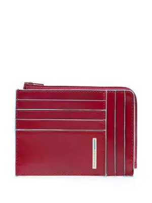PIQUADRO Zipped Leather Card Holder - Red