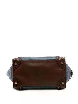 Celine Tricolor Leather Luggage Tote Bag - Blue